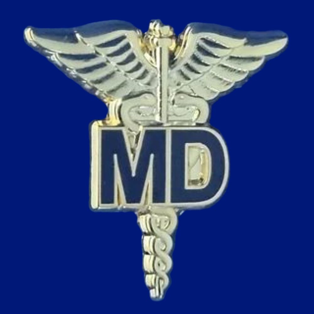 MD Caduceus Pin: 1" Size, 10K Gold Plated, Item #1401 - PinHeadquarters.com