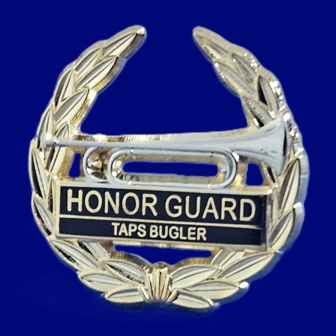 Taps Bugler Leaf Honor Guard Pin: 1" Size, 10K Gold Pltd, Courage Dsgn ...