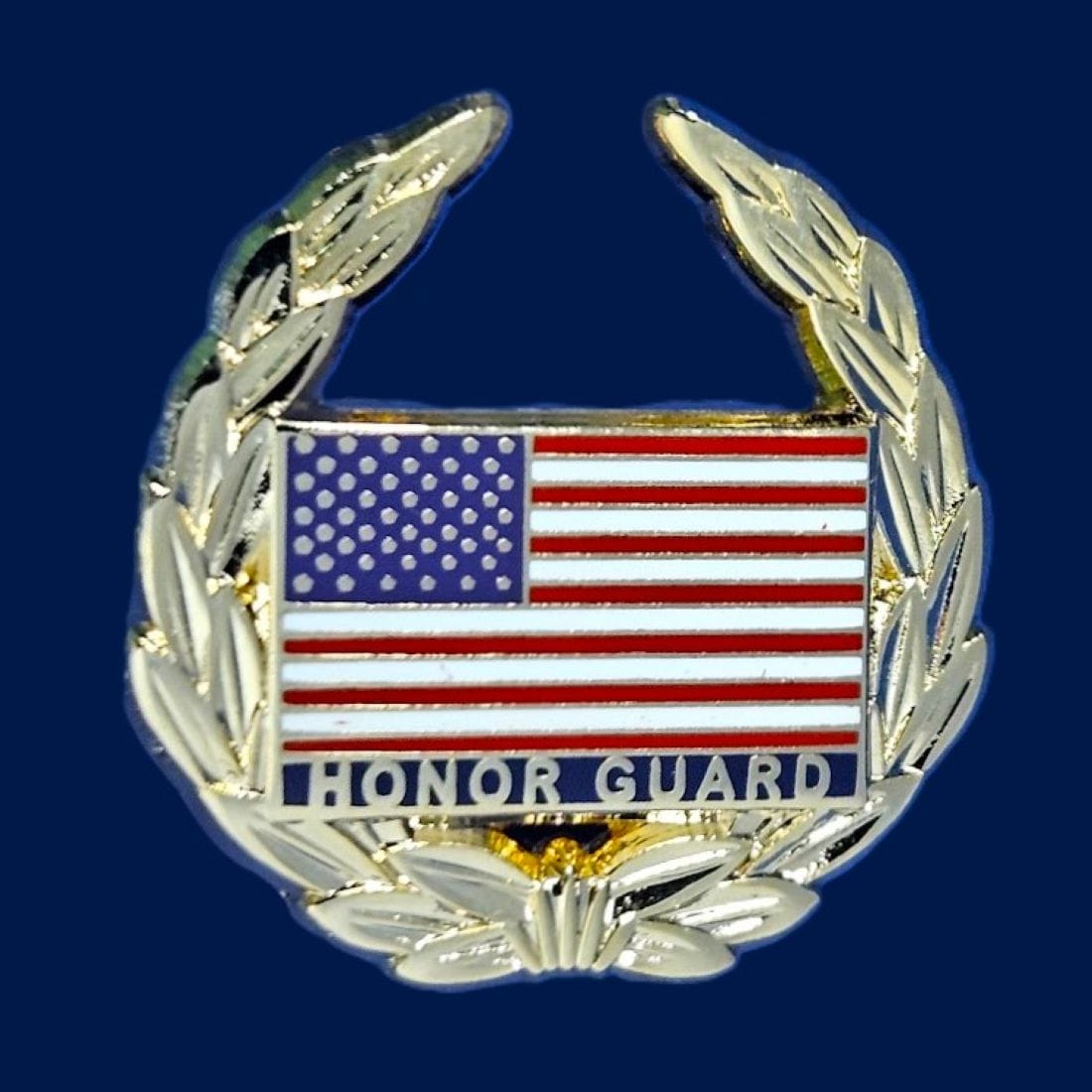 American Flag Leaf Honor Guard Pin: 1" Size, Imitation Gold, Navy Bnnr ...